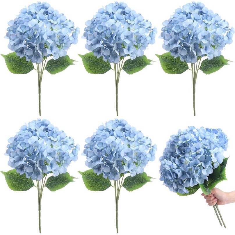 6 Heads Hydrangea Silk Flowers Large Artificial Hydrangea Flowers Heads ...