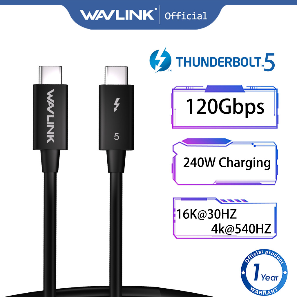 WAVLINK Thunderbolt 5 Certification Cable 120Gbps Fast Data 240W Power Delivery USB-C Cable 8K ...