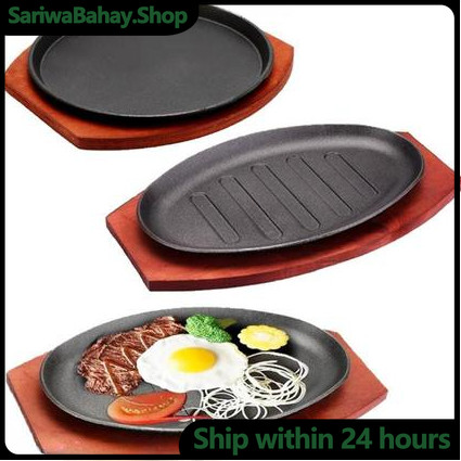 8/10/12Inch Sizzling Cast Iron Plate Oval Round Non-stick Baking Tray ...