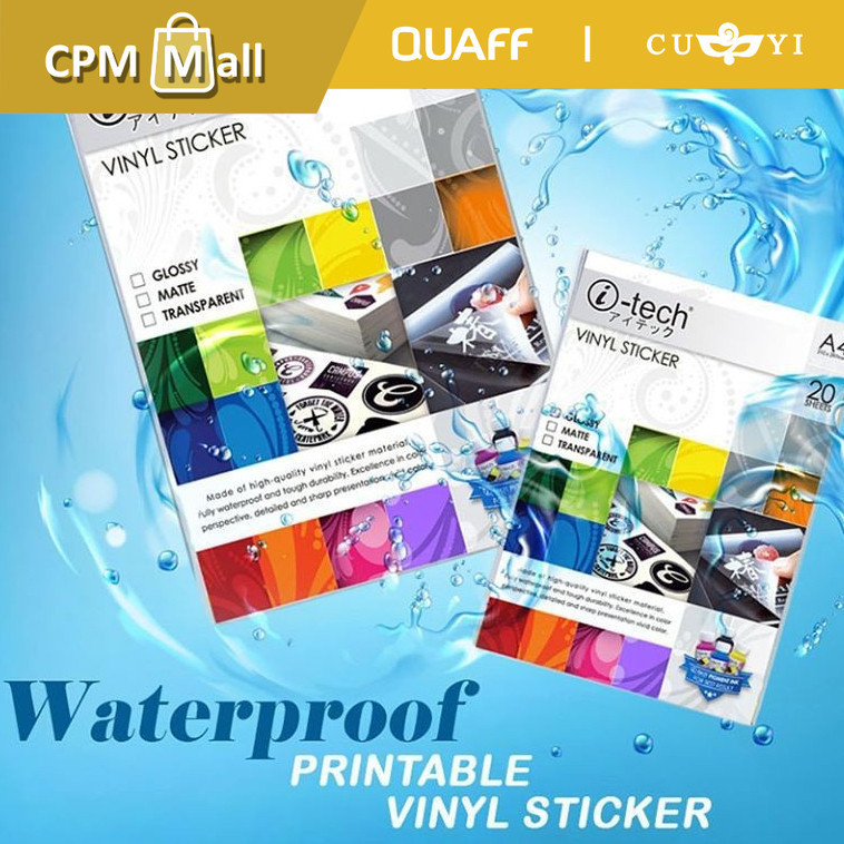 A4 ITech Vinyl Sticker Waterproof Matte/Glossy/Transparent 20 Sheet ...