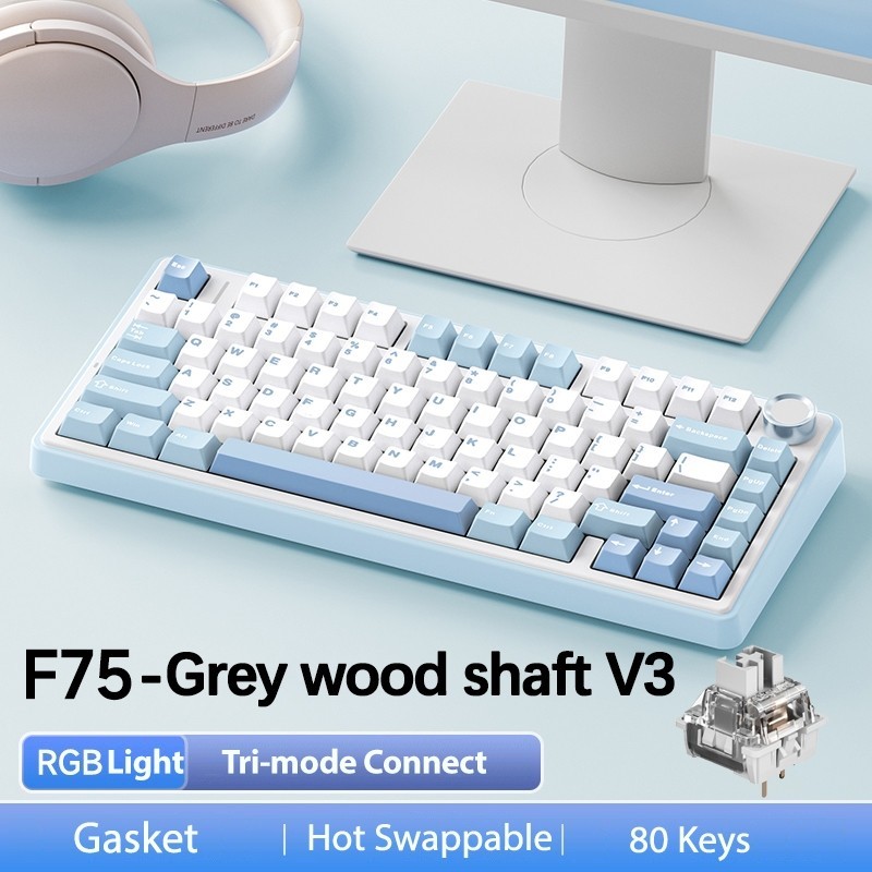 Aula F75 Gaming Mechanical Keyboard 3in1 75% 80 Key RGB Tri-Mode Wired ...