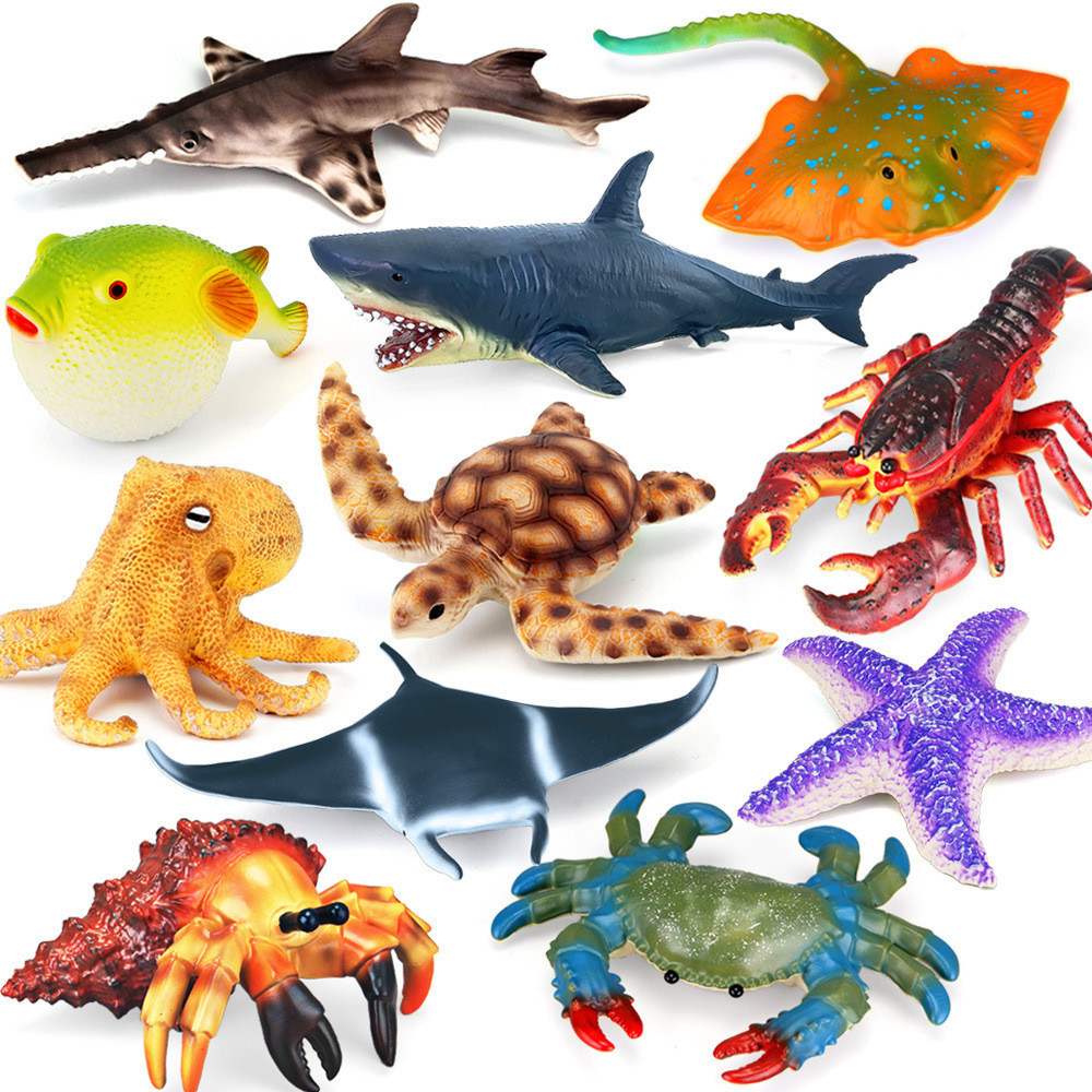 Soft Rubber Marine Animal Model, Pufferfish, Octopus, Shrimp, Starfish ...