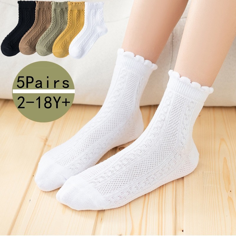 Pure Color White Socks for Girls Kids Summer Soft Mesh Cotton Princess ...