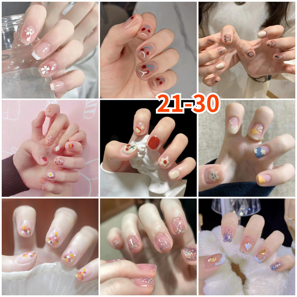 24pcs Hand-painted Cute Fake Nails Fruit and Flower Patterns Fake Nails ...