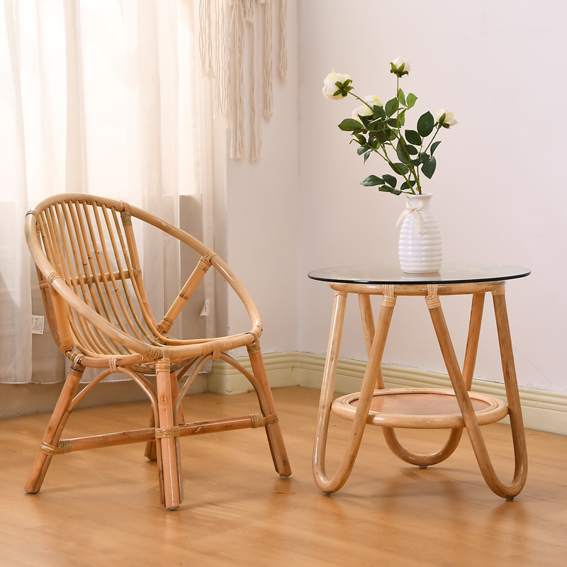 [Natural Rattan] Leisure Balcony Lazy Rattan Chair Three-Piece Set ...