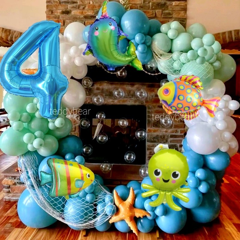 Ocean Animal Theme Balloon Garland White Blue Latex Balloon Sea Animal ...