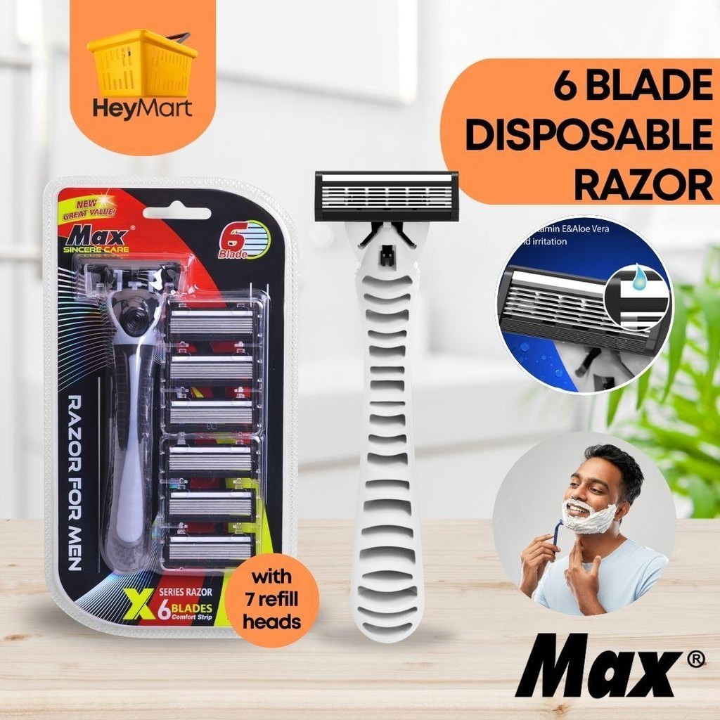 Max 6-Layer System Razor with Comfort Strip and 7 Heads Shaving Refill ...