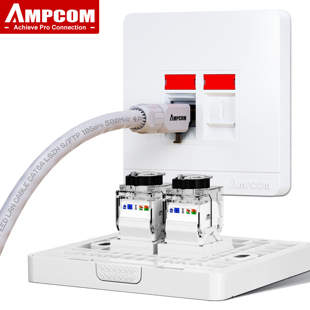 AMPCOM 86*86 Wall plate with CAT6A Keystone Jack Kit, Wall Faceplate ...