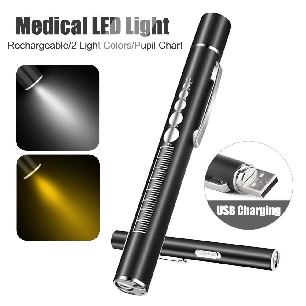 USB Rechargeable Medical LED Pen Light Nurse Doctor Flashlight Torch ...