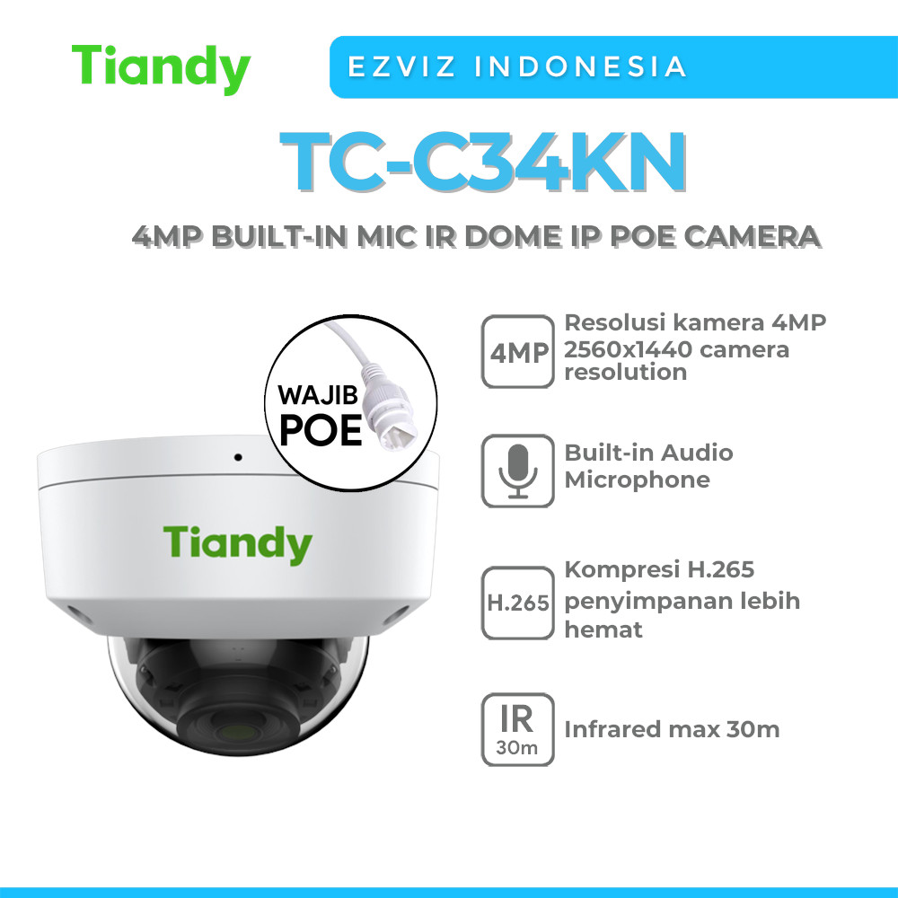 Tiandy TC-C34KN 4MP BUILT-IN MIC IR DOME IP POE CAMERA | Shopee Philippines
