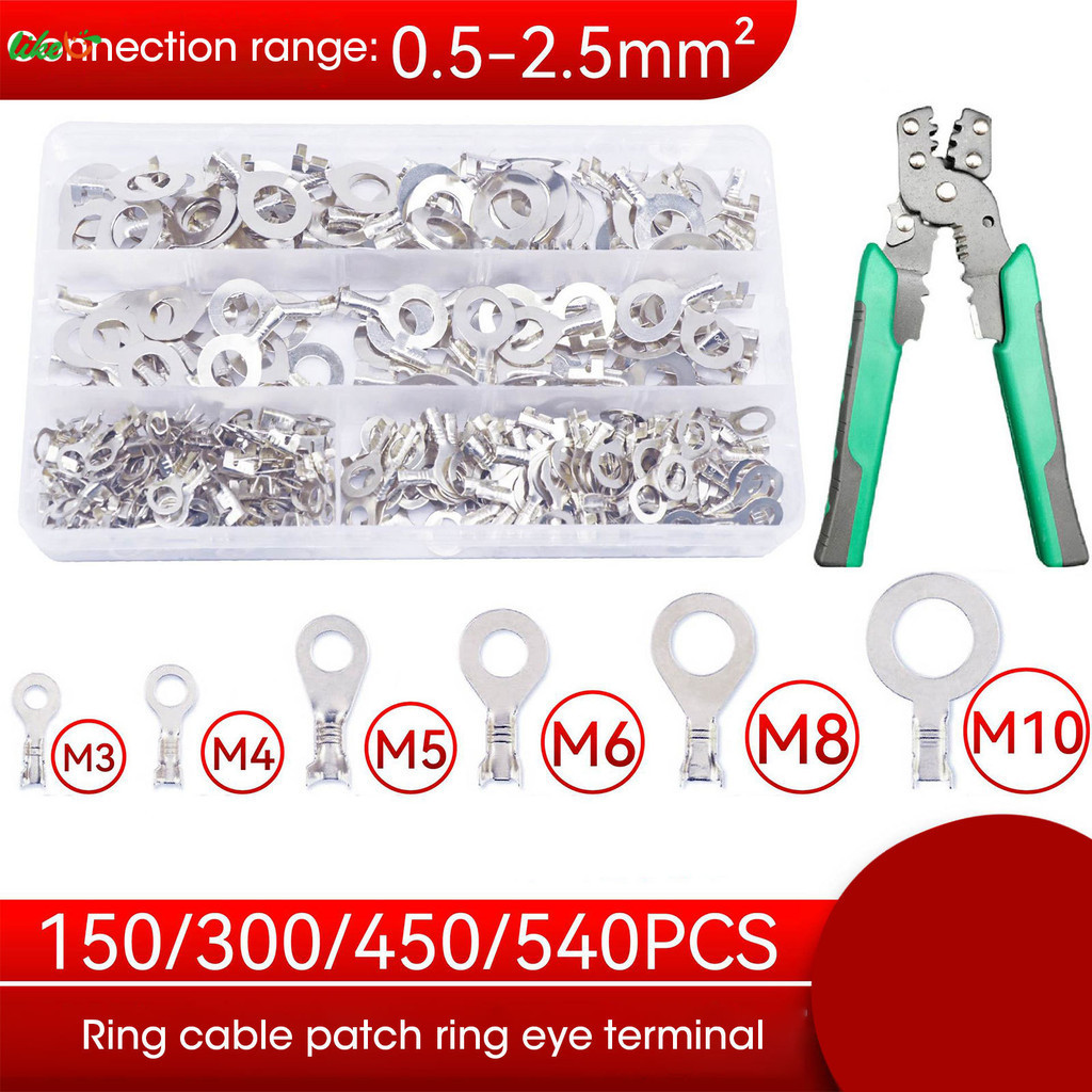 JMPH 150/300/540PCS M3/M4/M5/M6/M8/M10 Ring Lugs Ring Eyes Copper Crimp ...
