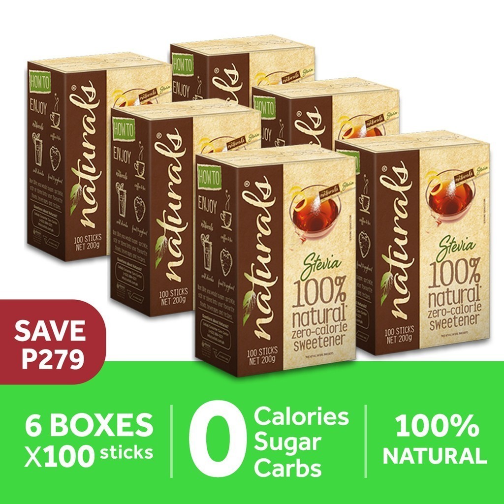 Naturals Stevia Zero Calorie Sweetener 100 Sticks - 6 Boxes (Natural ...