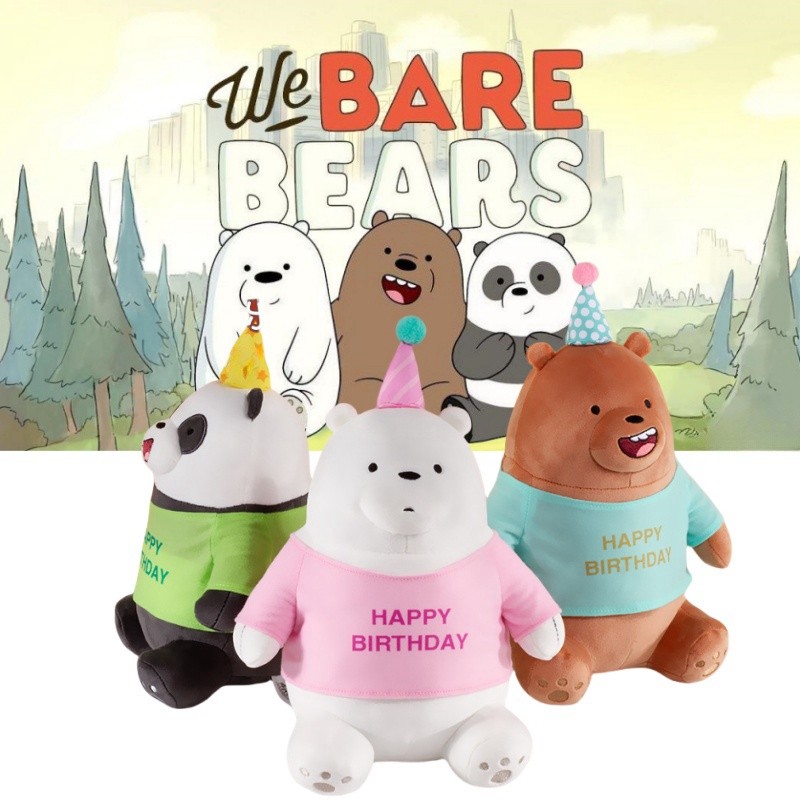 We Bare Bears Happy Birthday Plush Toy - Cute Cartoon Animal Stuffed ...