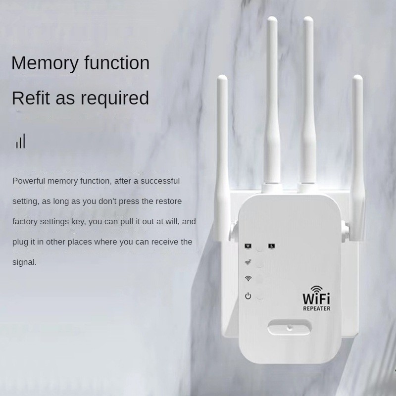 Wifi signal amplifier dual-band 5G 300M/1200M network extender (4 antennas) wireless router ...
