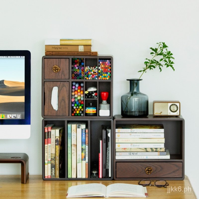 Desktop Wooden American Storage Document Box Office Desk Shelf Simple ...