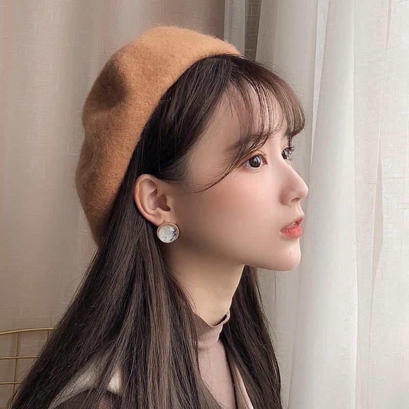 Women Winter French Solid Wool Beret,Warm Aldult Vintage Plain Caps ...