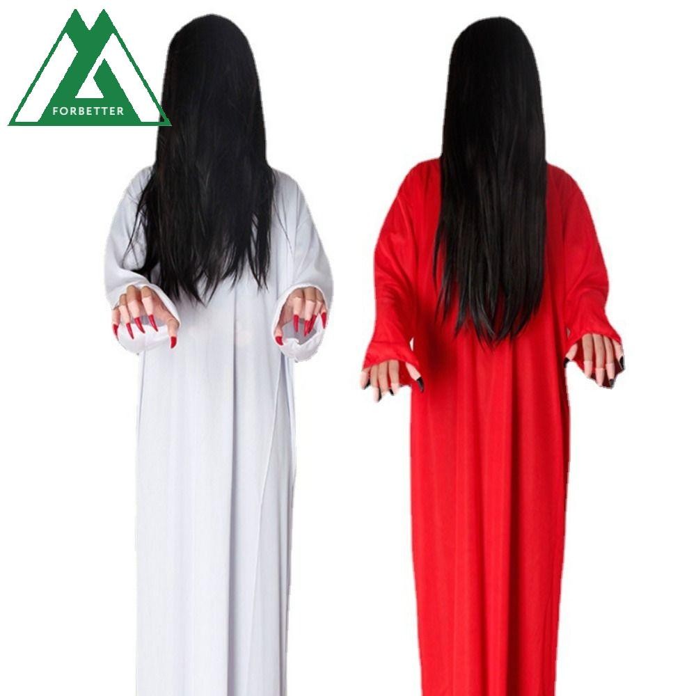 FORBETTER Female Ghost Costume, White Red Sadako Halloween Costumes ...