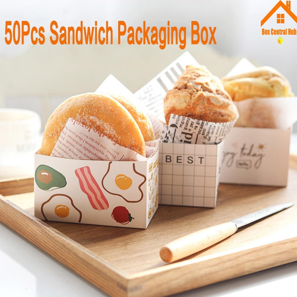 50/100Pcs Sandwich Packaging Box Hamburger Bread Toast Box Holder ...