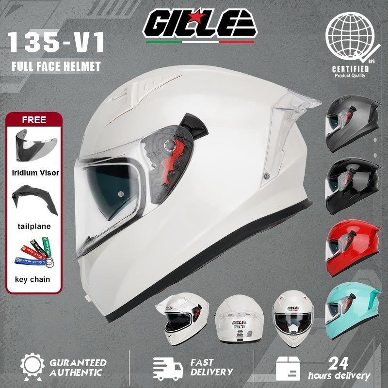 GILLE Helmet 135 GTS V1 PLAIN Full Face For Motorcycle Dual Visor Free Iridium Lens Couple W/BPS ...