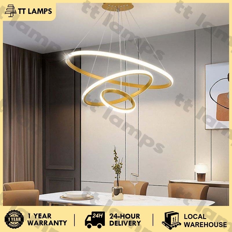 Ceiling Light Lampu Ceiling Modern Chandelier LED Ring Hanging Living ...