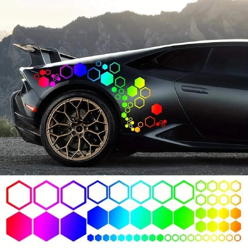 52pcs Honeycomb Auto Vinyl Decals Large and Small Combination Hexagonal ...