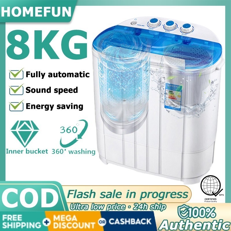 HOMEFUN Double Barrel Mini Washing Machine With Spin Dryer Semi ...