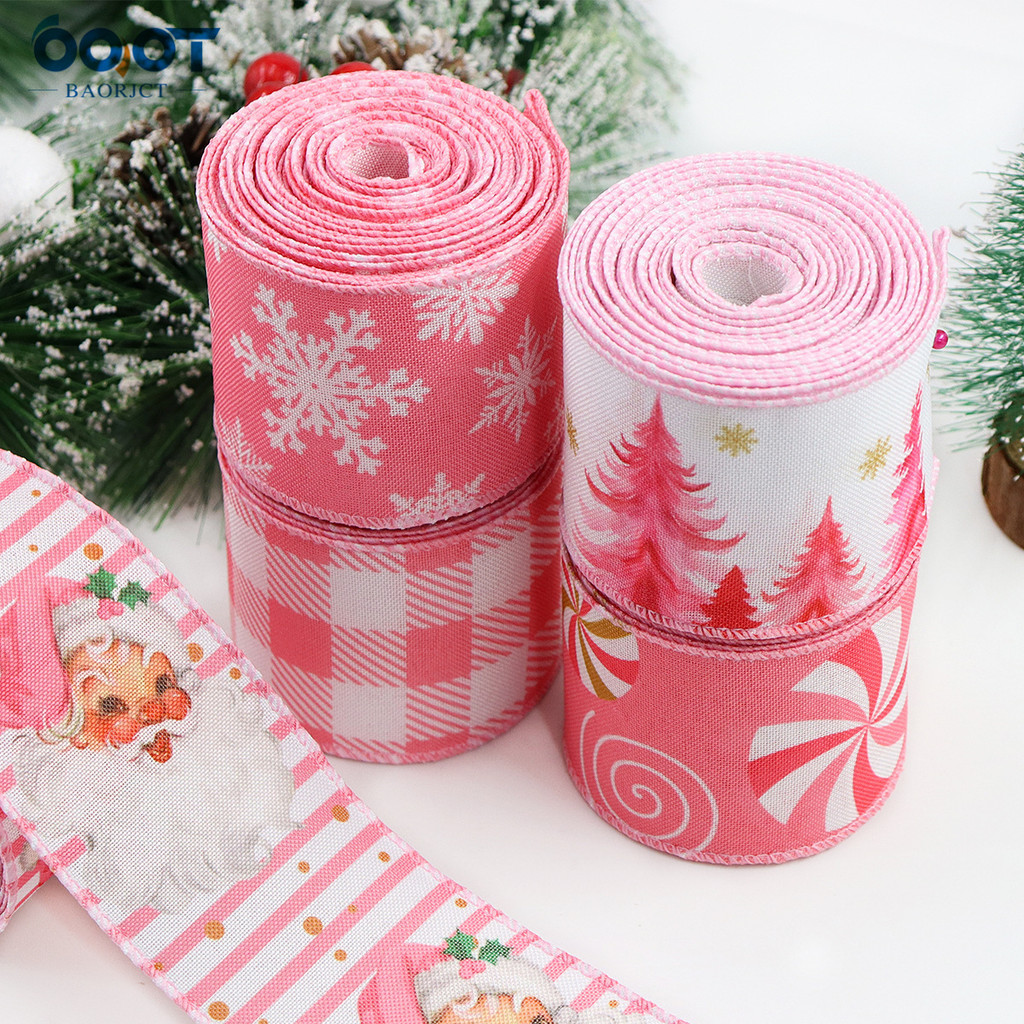 5 Yards/roll Christmas Wired Edge Ribbon Pink Winter Holiday Craft ...