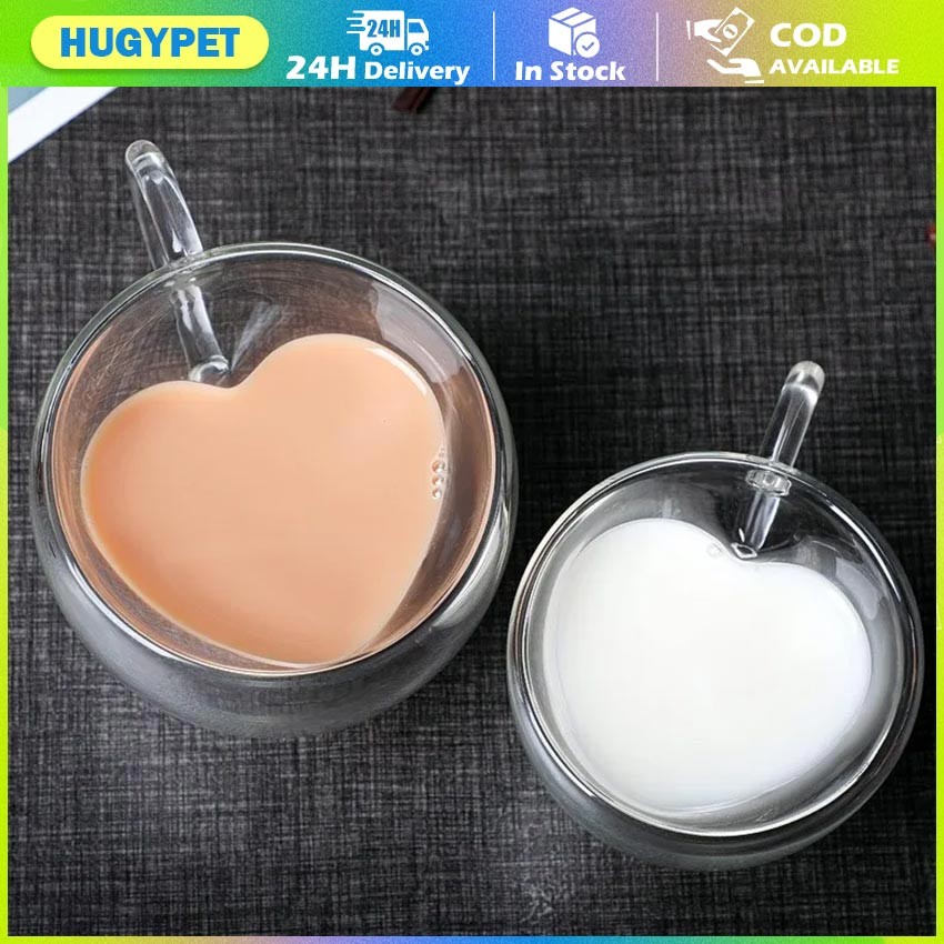 Heart Love Shaped Glass Mug Couple Double Glass Cup Heat-Resisting Wine Glasses Tea Milk Coffee ...