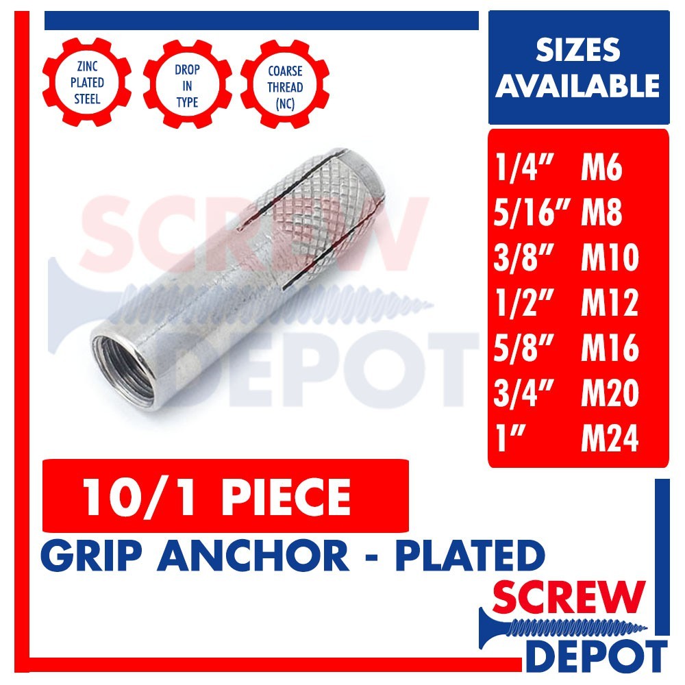 10/1PCS Plated Grip Anchor / Drop in Anchor / Expansion Bolt / Screw ...