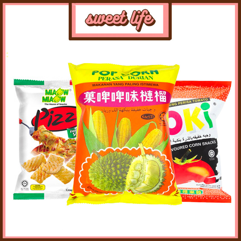 60G TOKI TOMATO , 70G POP CORN DURIAN , MIAOW MIAOW PIZZA FLAVOURED SNACKS / KEROPOK ...