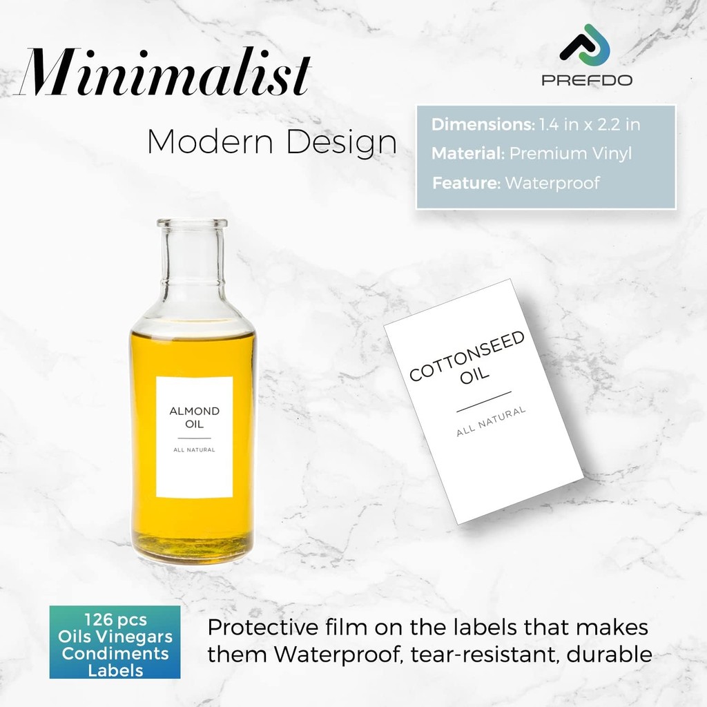 Oils, Vinegars and Condiments Labels for Bottles, Prefdo 126 PCS ...