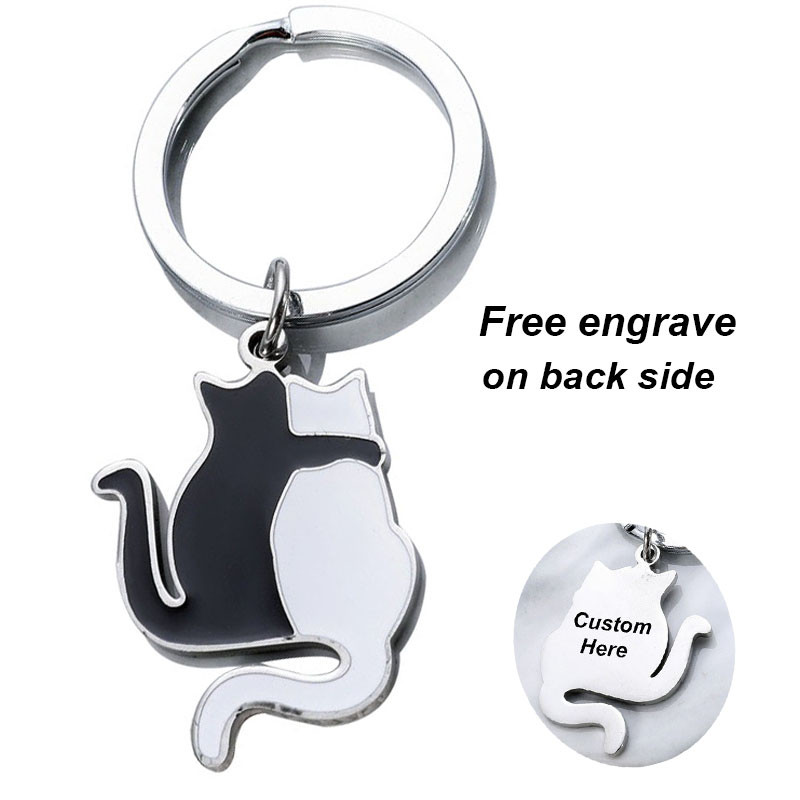 Customized Keychain Cute Cartoon Cat Keychain personalized Couple Cat ...