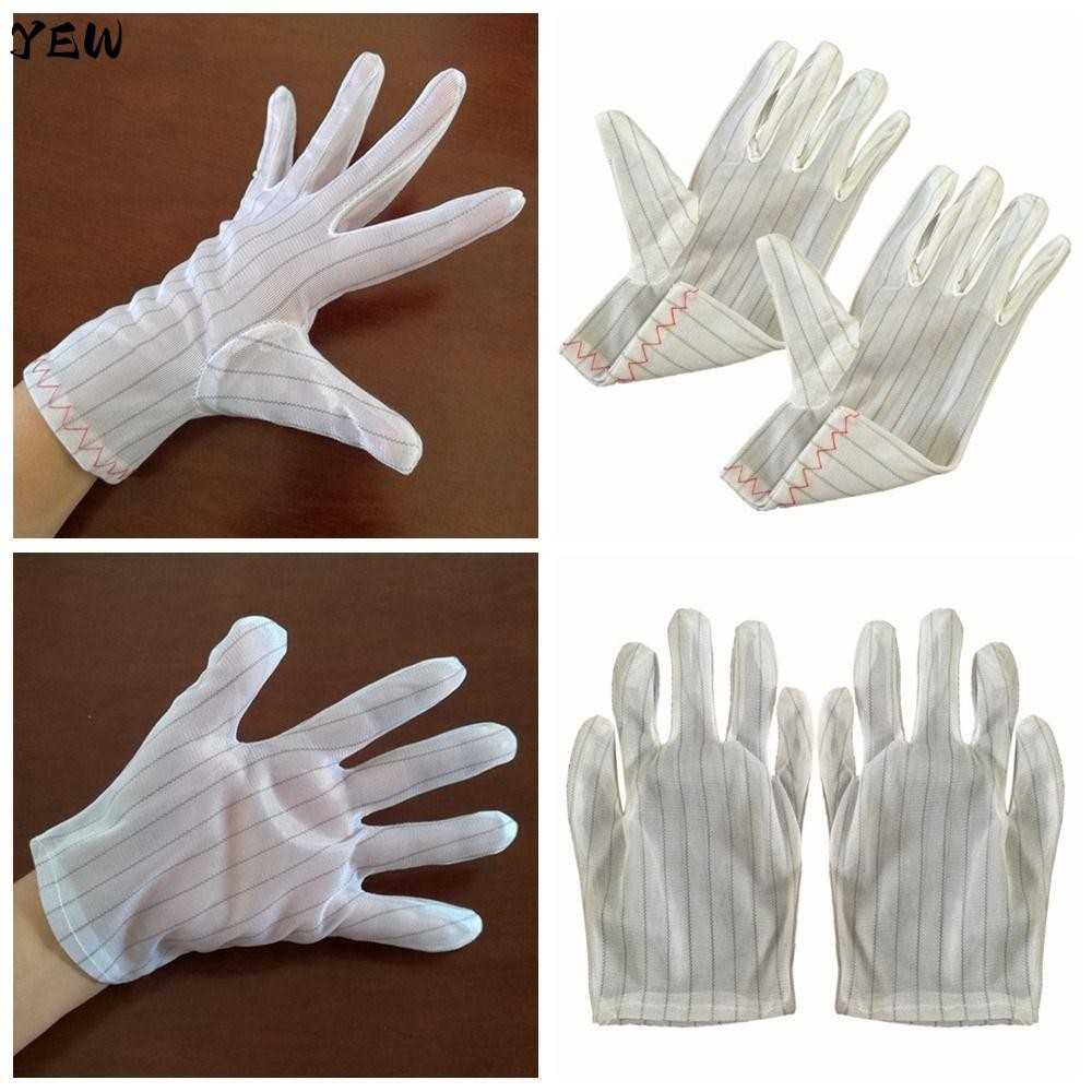 YEW Anti-static Gloves, White Double Sided Stripes Working Gloves ...