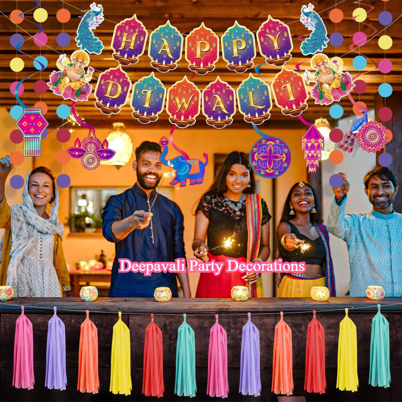 New Deepavali Theme Party Background Decorations Set Diwali Banners ...