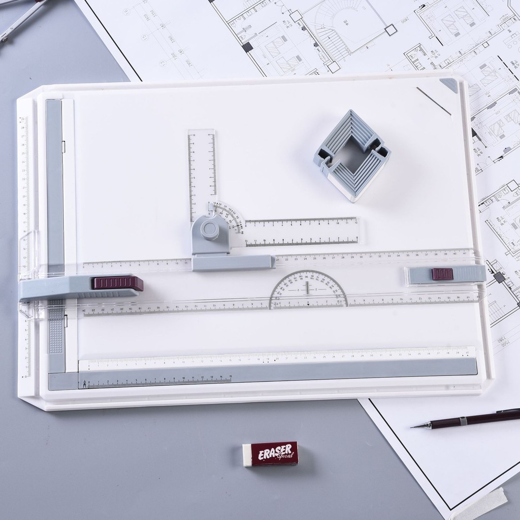 Portable A3/A2 Drawing Tablet with Parallel Ruler Angle Clamp Headlock ...