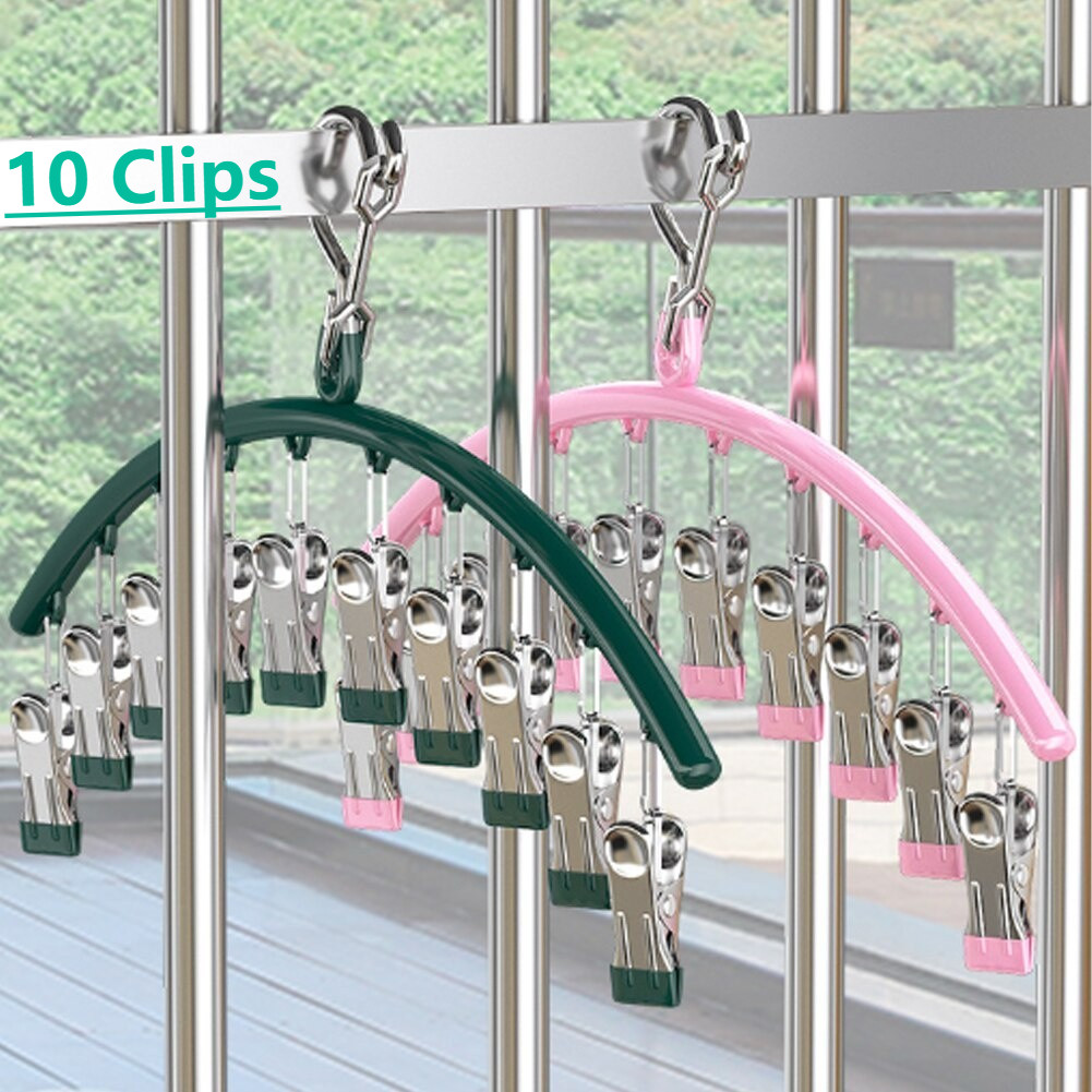 New 10 clips Hanger with Clip Stainless Steel Hanger Clothes Organizer ...