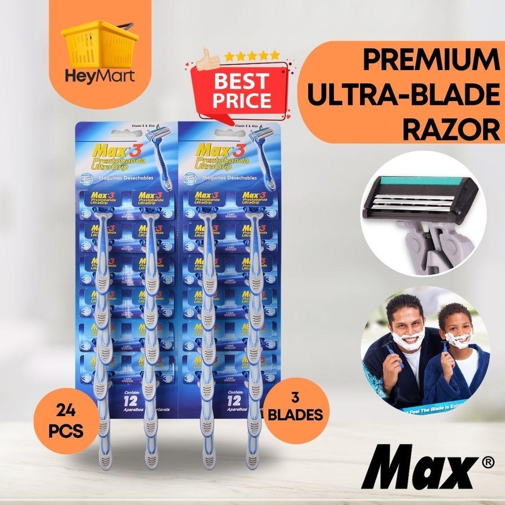 Max 2-Layer & 3-Layer Men's Disposable Razor with Comfort Strip - 24 ...
