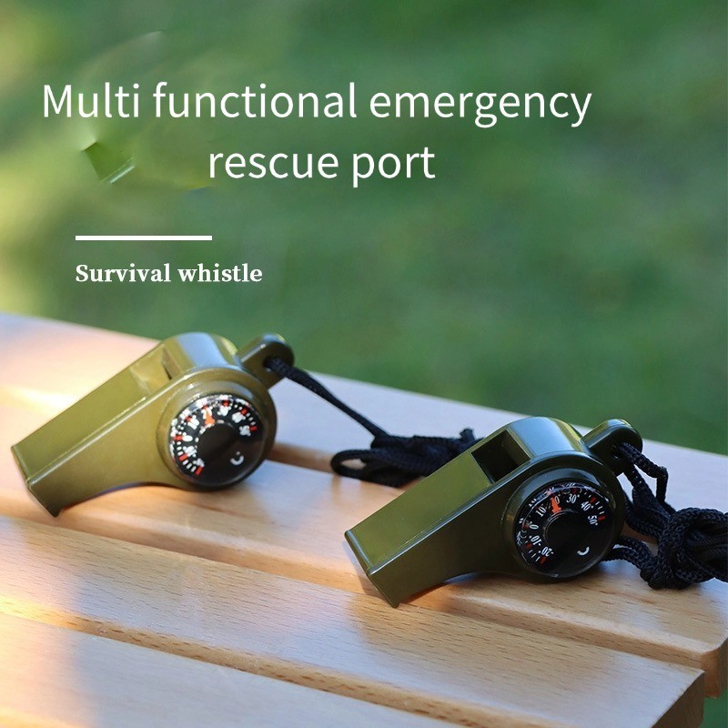 3 in 1 Emergency Rescue Whistle with Hanging Rope Thermometer Compass ...