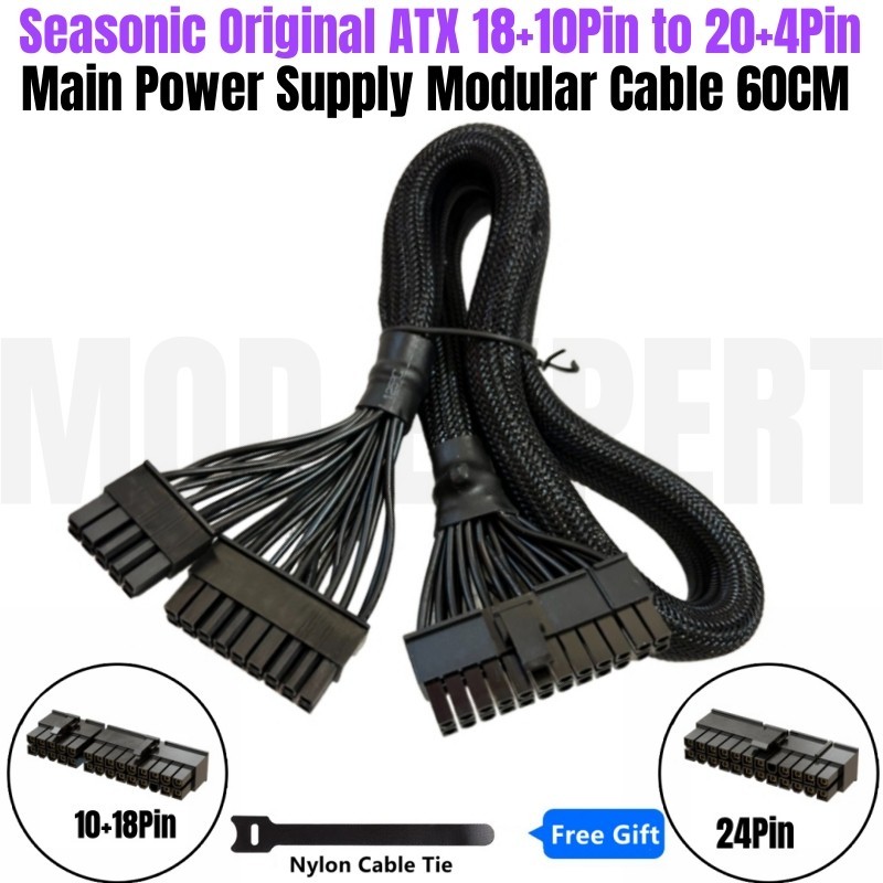 Original SEASONIC X-Series 18+10Pin to 20+4Pin 24Pin Sleeved ATX MB ...