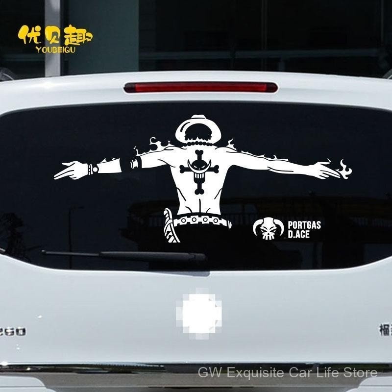 One Piece Car Stickers Ace Back Figure Luffy Rear Window Side Door Hood ...