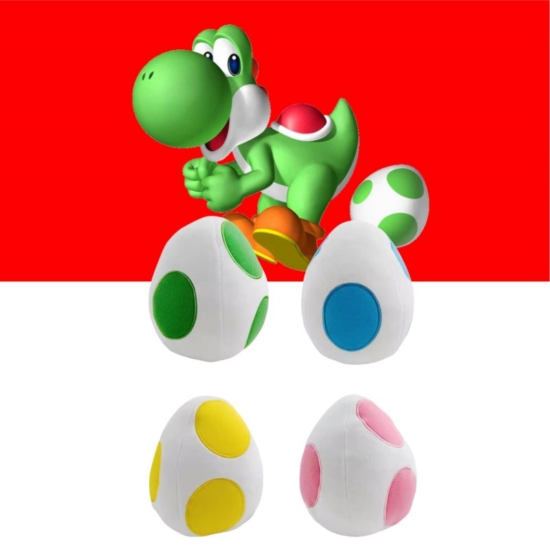 Super Mario Yoshi Egg Plush Toys - Colorful Dinosaur Egg Plushies in Pink, Yellow, Blue, and ...