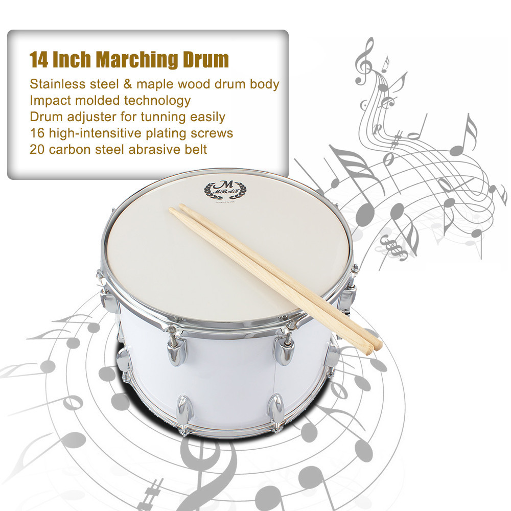 14in Marching Drum Stainless Steel & Maple Wood Body PVC Drumhead with ...