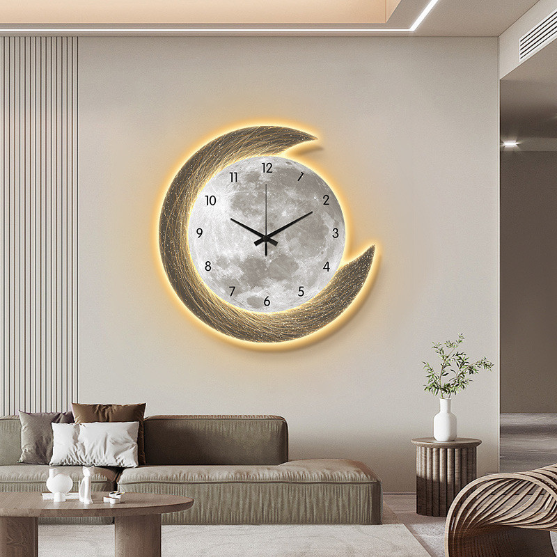 Glowing Moon Silent Wall Clock Aesthetic Living Room Wall Display ...