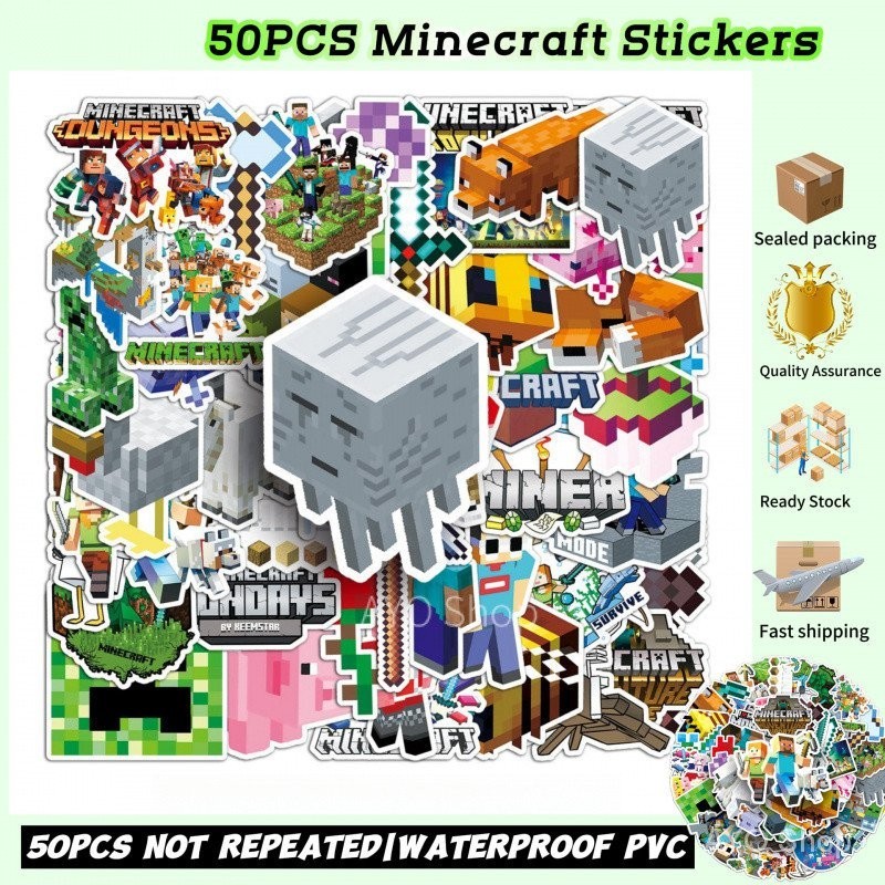 Minecraft Stickers Waterproof PVC Stickers Set - Reusable Adhesive ...