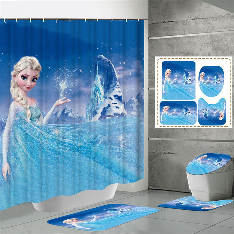 Frozen Elsa Princess Waterproof Shower Curtain Set with Non-Slip Rug ...