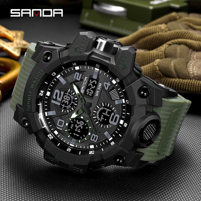 Sanda 6021-2 Men Watch Sports Waterproof Watch Digital Bright Fashion Luxury LED Outdoor ...