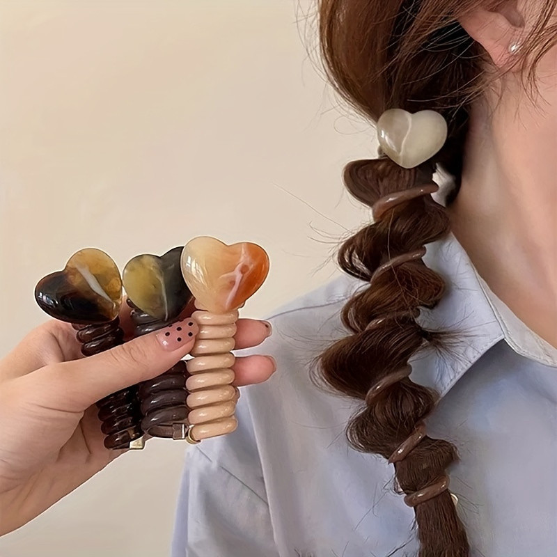 Love Heart Decorative Telephone Wire Hair Ties, Ponytail Accessory For ...