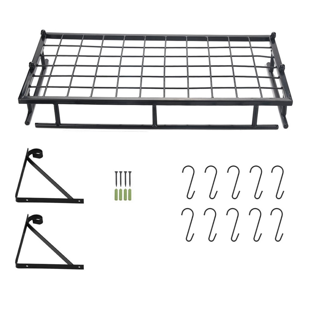 Metal Hanging Pan Pot Rack Wall Mounted with 10 Hook Holders Kitchen ...