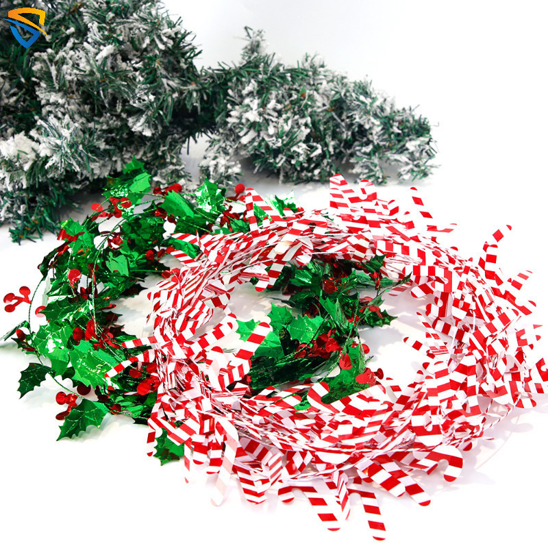 7.5M Green Red Sequin Leaves Snowflake Iron Wire Ribbon Garland ...