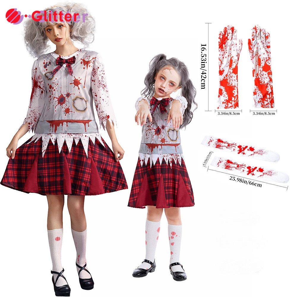 Zombie School Girl Costume for Kids Girl Bloody Zombie Student Uniform ...